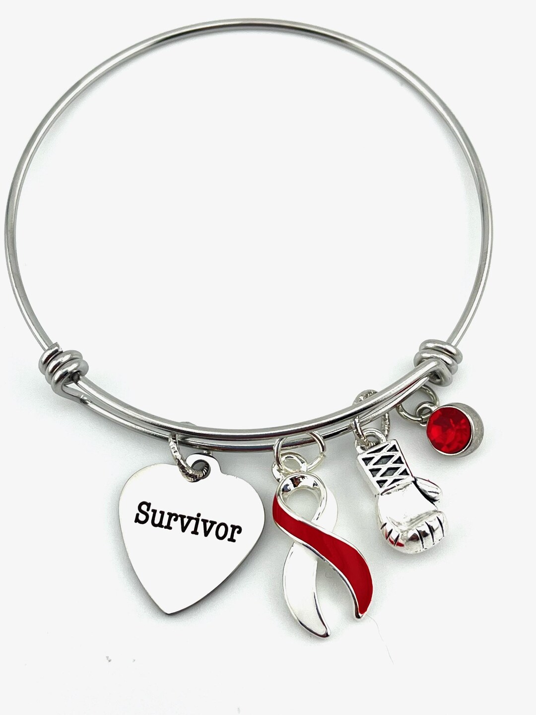 Red and White Ribbon "survivor" Bracelet - Aplastic Anemia, DVT, Head ...