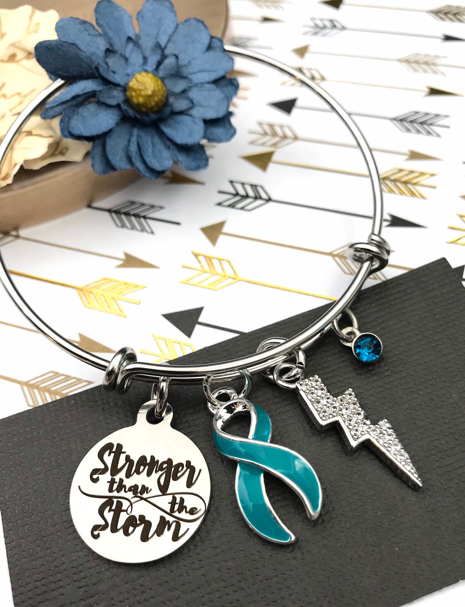 Teal Ribbon Charm Bracelet / Ovarian Cancer Myasthenia - Etsy