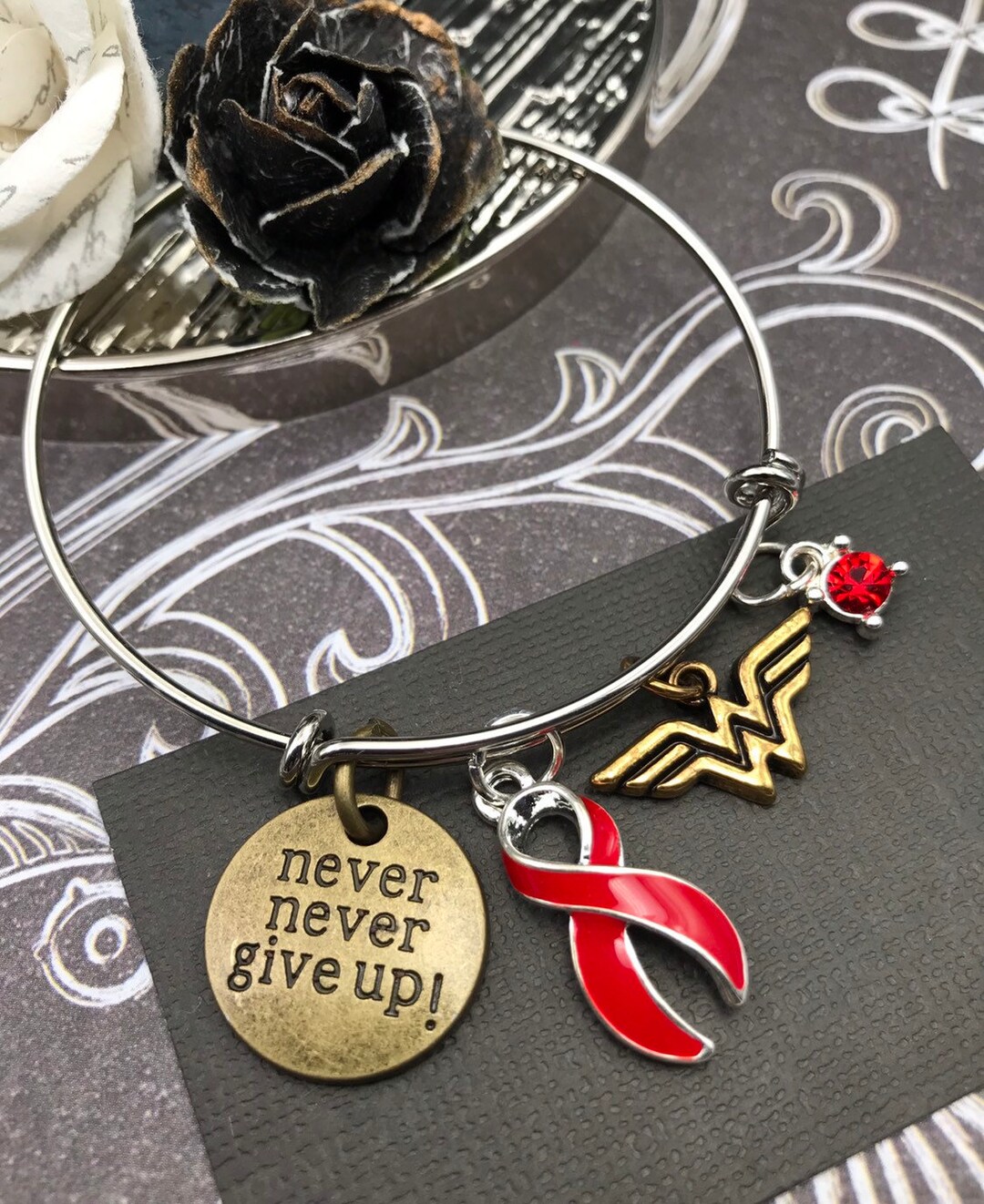 Red Ribbon Hero Charm Bracelet - Sober Living, HIV Aids Awareness ...