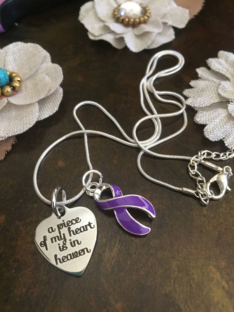 Purple Ribbon Sympathy Necklace / A Piece of My Heart Heaven | Etsy