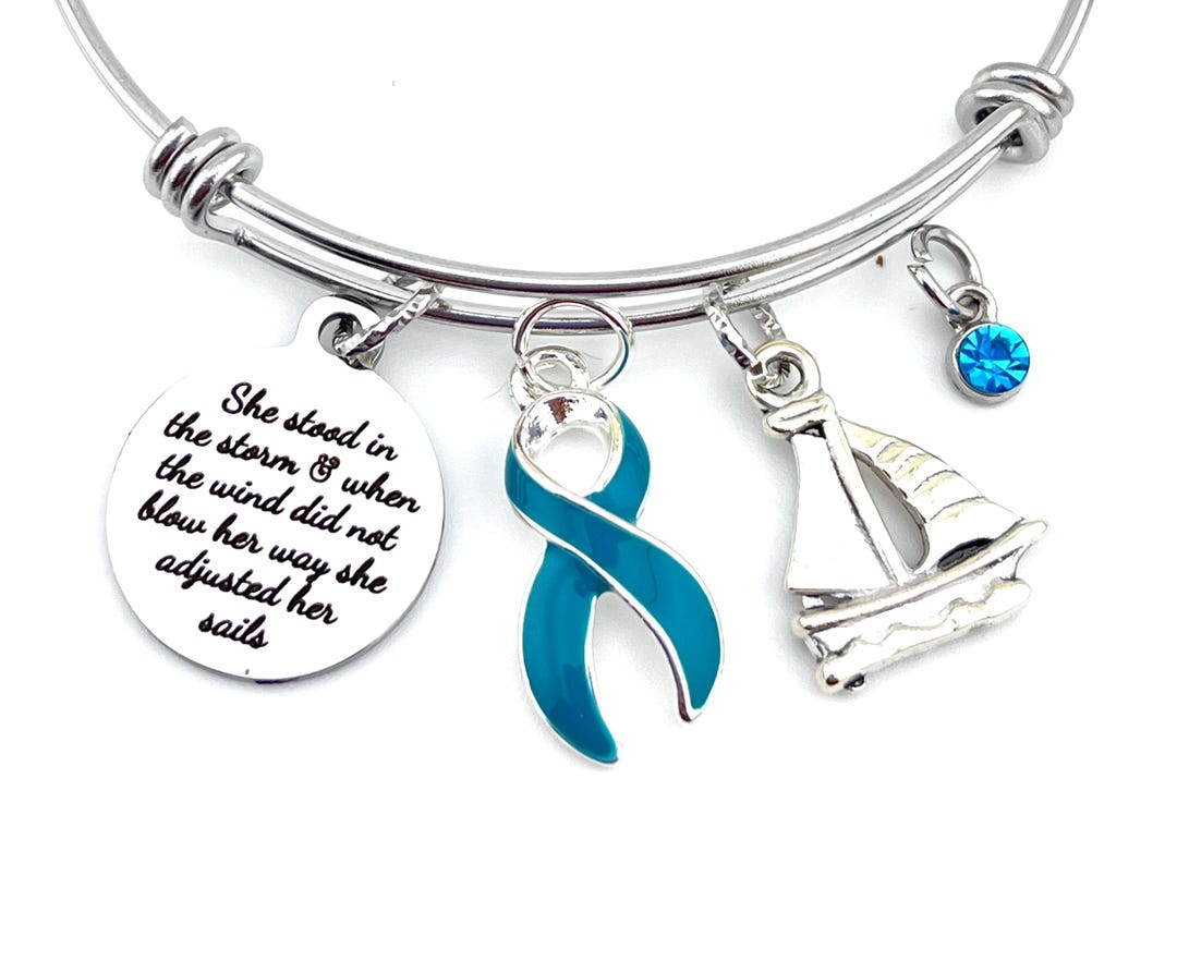 Teal Ribbon Charm Bracelet / Ovarian Cancer, Myasthenia Gravis, POTS ...