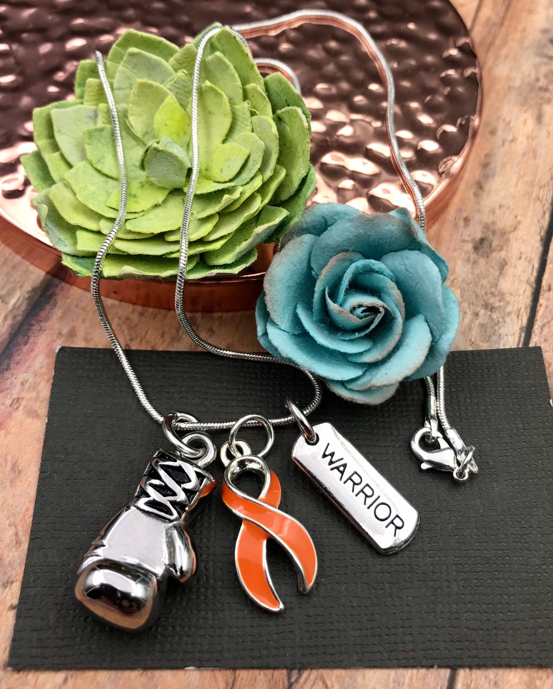 Orange Ribbon Boxing Glove Necklace Leukemia Kidney Cancer - Etsy