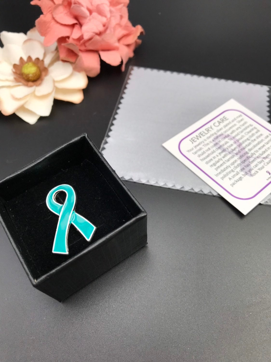 Teal Ribbon / Lapel Hat Pin / Ovarian Cancer Survivor / | Etsy