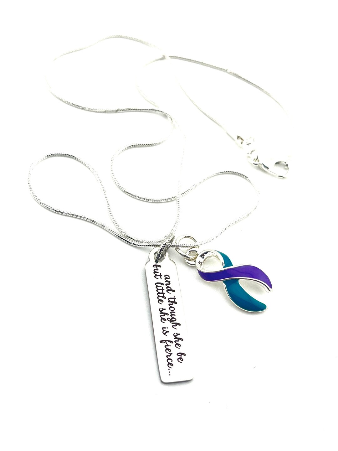 Teal and Purple Ribbon Necklace - She is Fierce / Suicide Prevention ...
