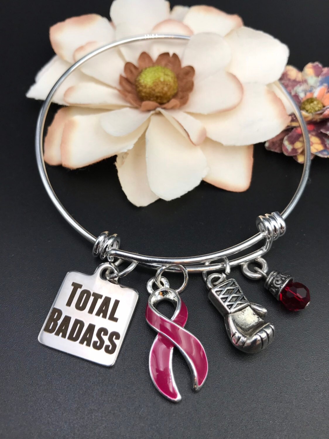 Burgundy Ribbon Total Badass Charm Bracelet Multiple Myeloma | Etsy