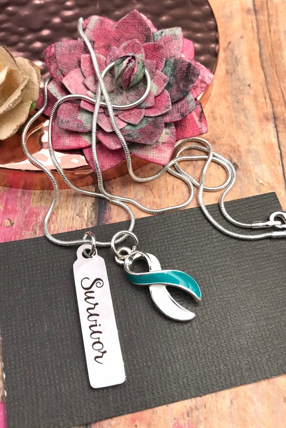 Cervical Cancer Necklace / Survivor Gift Teal and White | Etsy