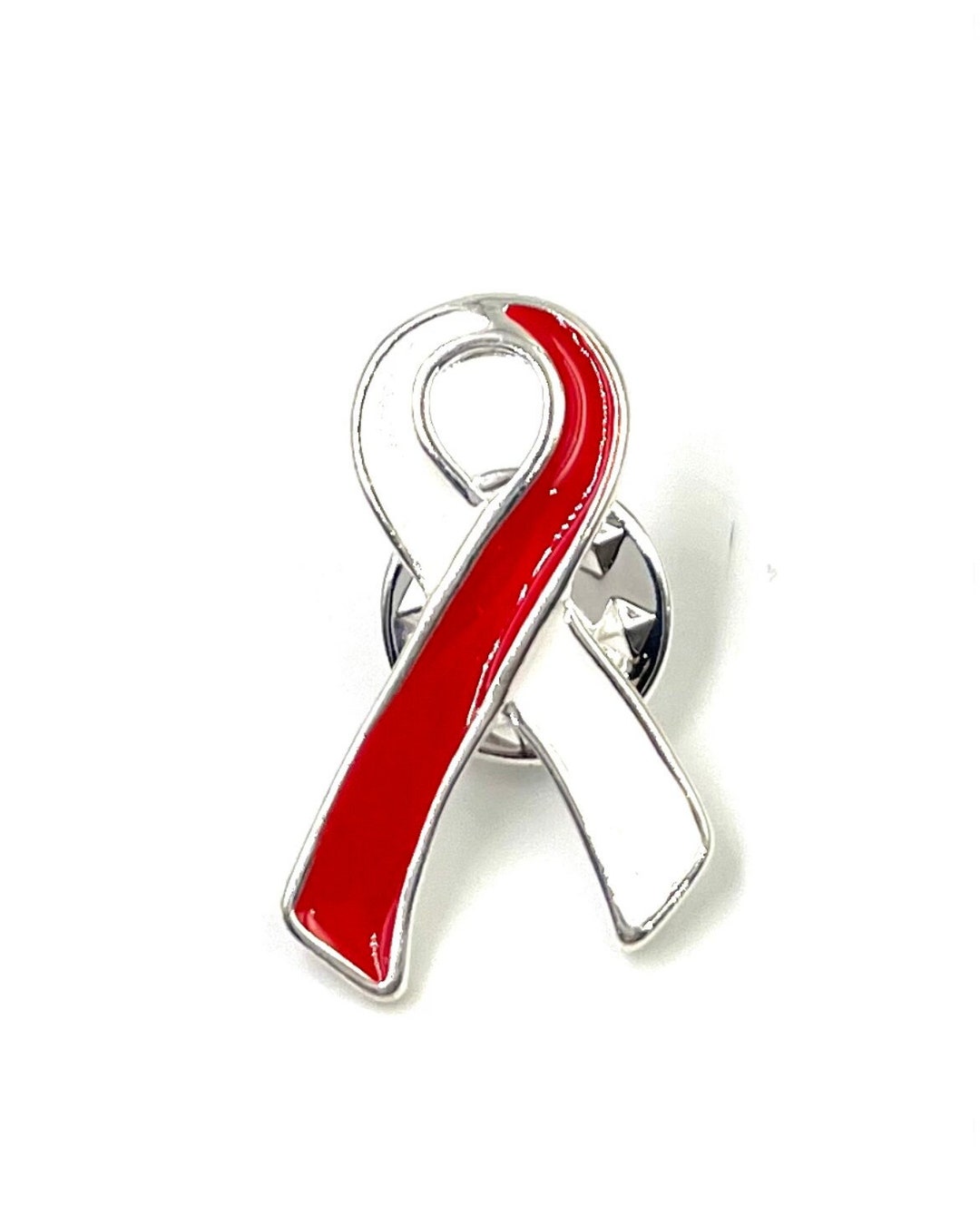 Red and White Ribbon Pin - Aplastic Anemia, DVT, Head and Neck Cancer ...