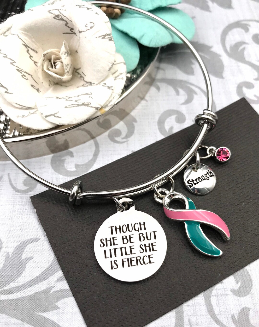 Pink and Teal Ribbon Charm Bracelet - Previvor, BRCA Positive ...