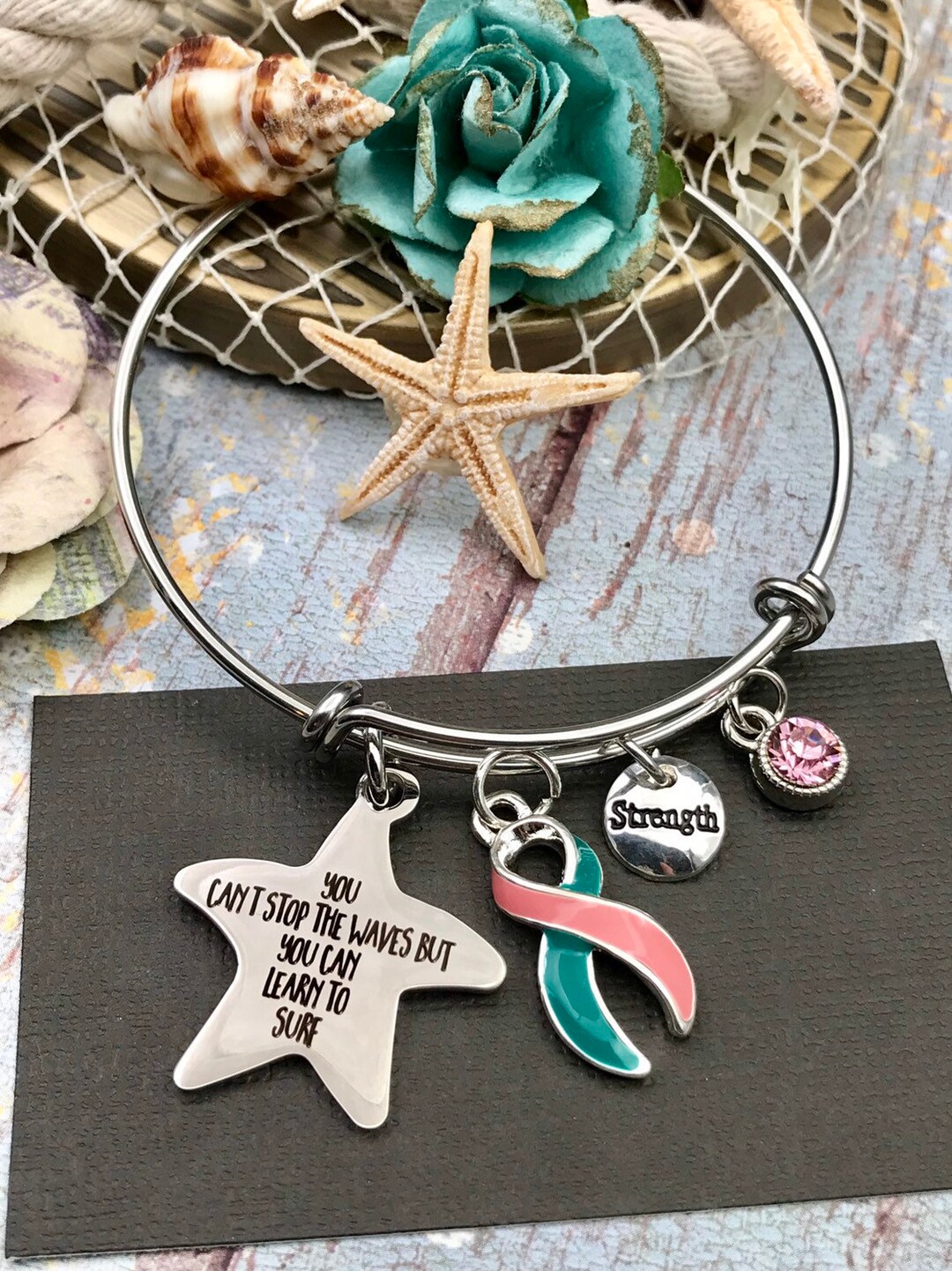 Pink and Teal Ribbon Previvor Awareness Bracelet You Can't Stop the ...