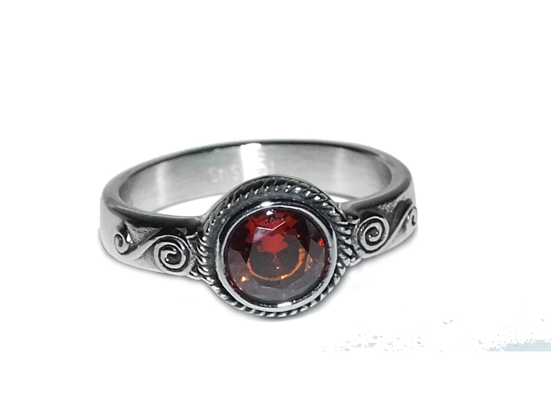 Vintage 90s Style Boho Goth Grunge Red CZ Bali Style Side Squiggle ...
