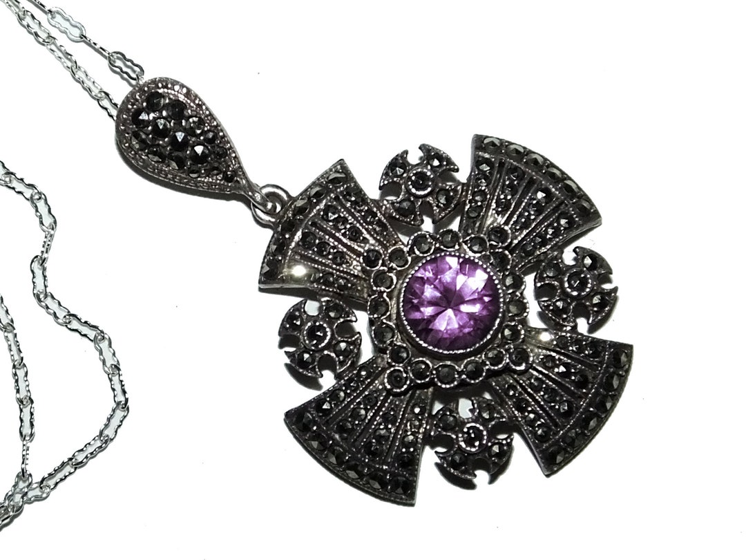 Vintage Alexandrite Color Change Crystal Paste Marcasite Jerusalem ...