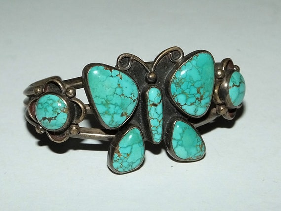 Vintage 70s Native American BT Fox Turquoise Sterling… - Gem