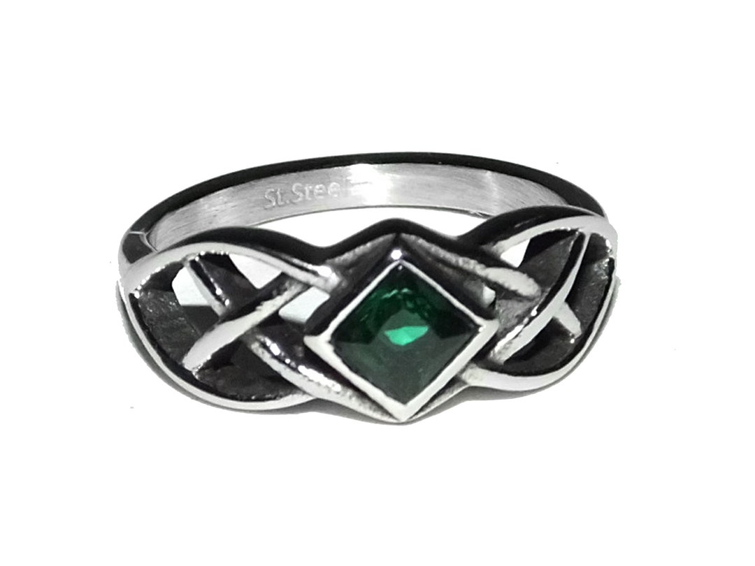 Vintage 90s Style Goth Wiccan Pagan Celtic Emerald Green CZ Square ...