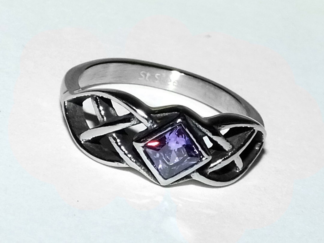 Vintage 90s Style Goth Wiccan Pagan Celtic Amethyst Purple CZ Square ...