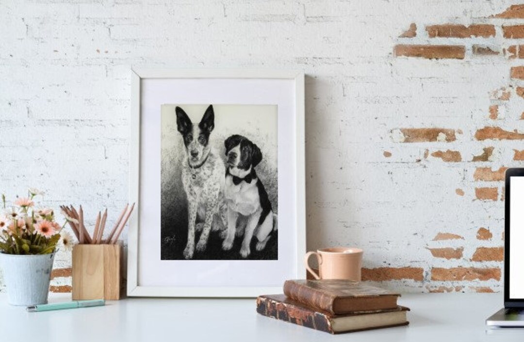 Animal Portrait Drawings, Two Dogs Drawing Charcoal/graphite, Dog ...