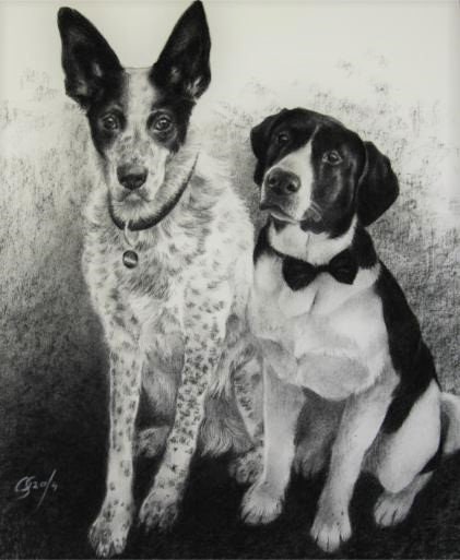 Animal Portrait Drawings, Two Dogs Drawing Charcoal/graphite, Dog ...