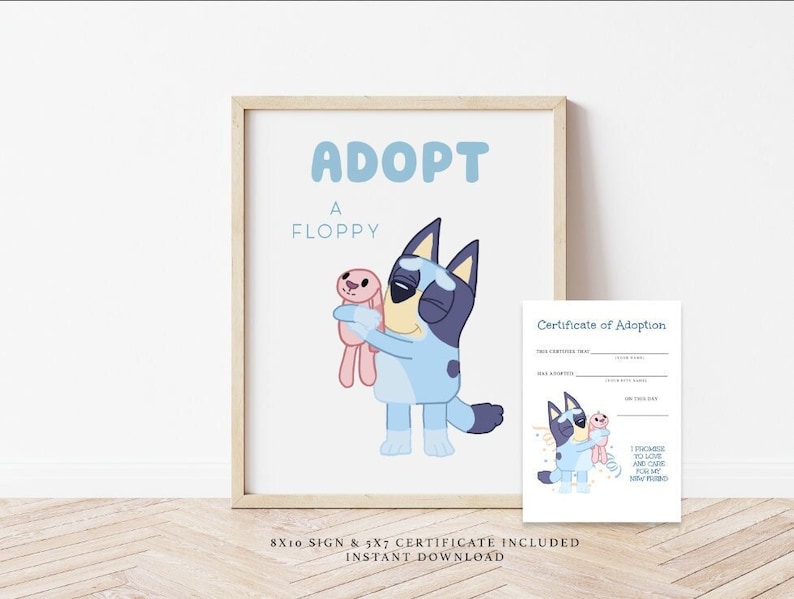 Adopt a Floppy Certificate of Adoption Bluey and Bingo - Etsy Canada