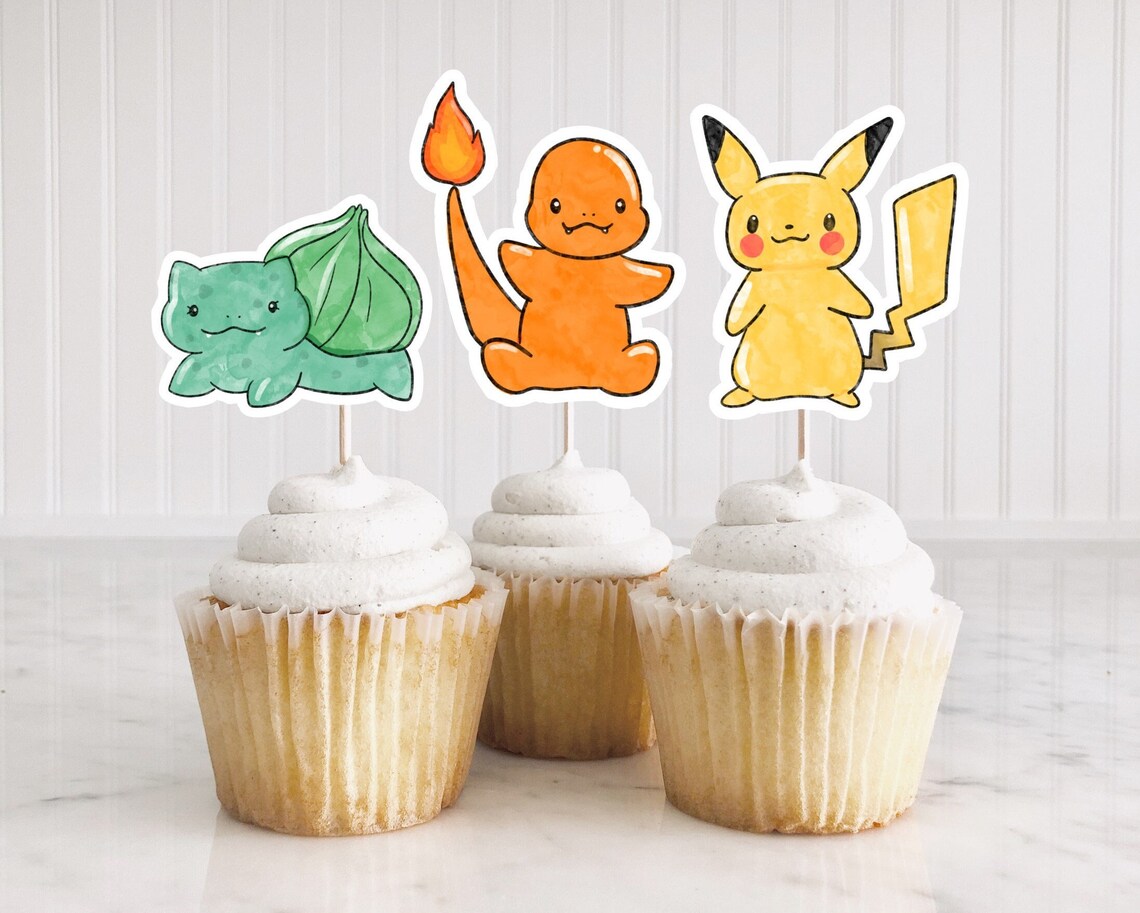 Pokemon Cupcake Toppers, Digital Cupcake Toppers, Pikachu Cupcake ...