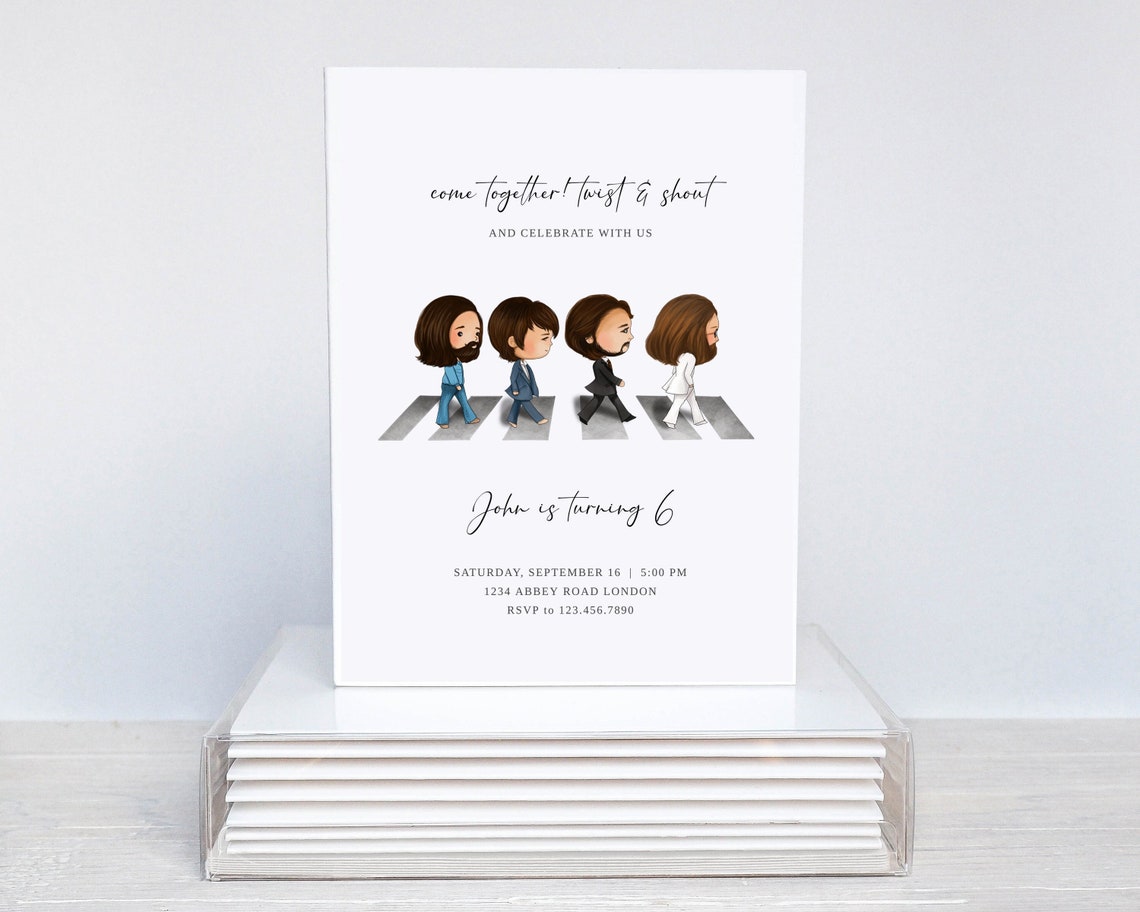 Beatles Birthday Invitation Minimalist Modern Classic Rock - Etsy