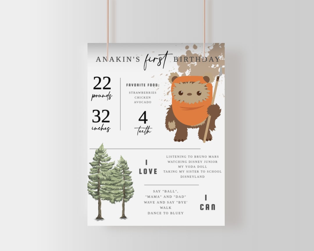 Ewok Birthday Milestone Sign, 16x20 Galaxy Birthday, Minimalist Modern ...