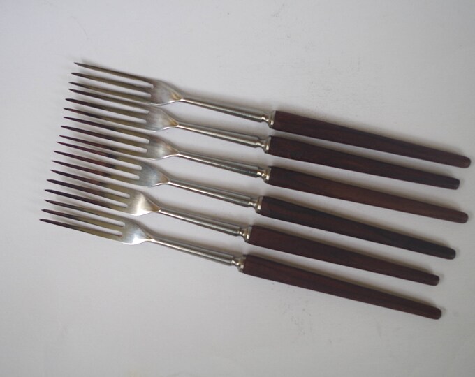 Mid Century Danish Modern Long Three Pronged Forks With Tapered Wood ...