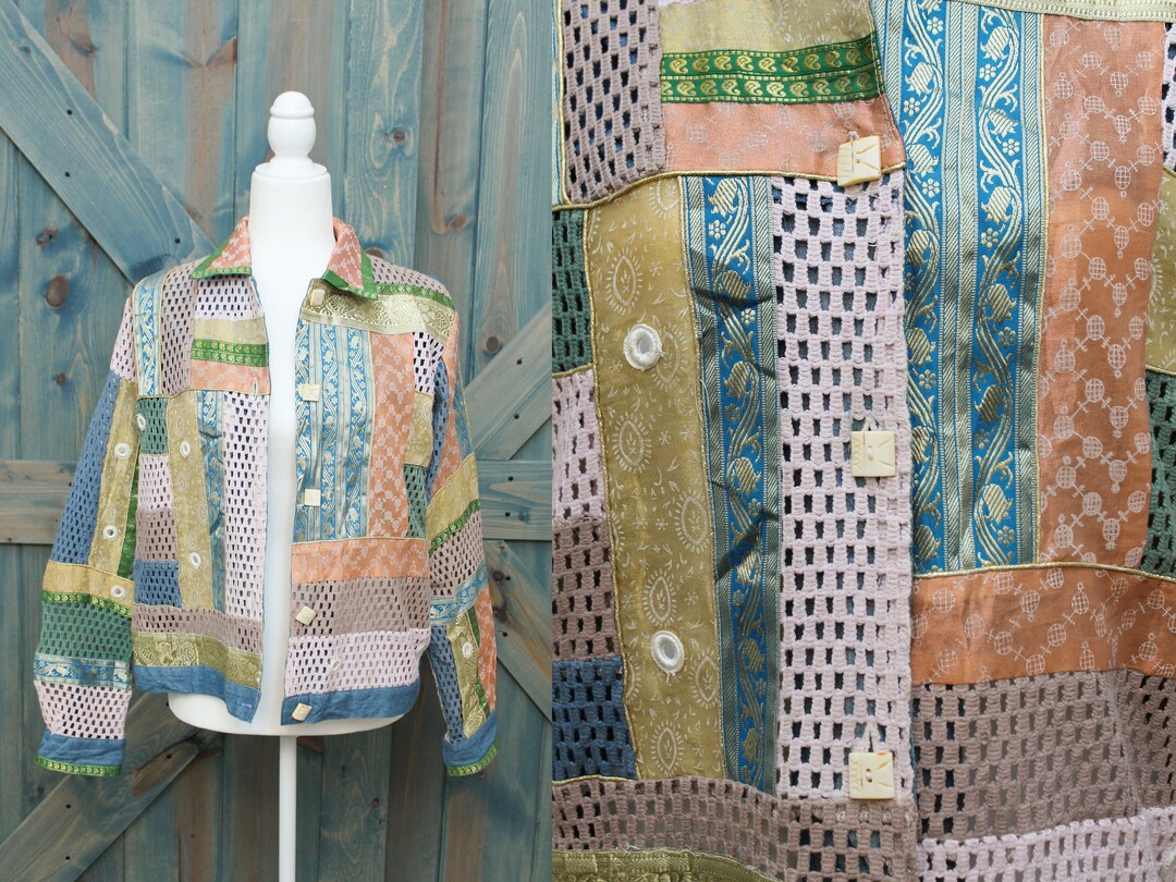 Bohemian Patchwork Jacket // Mixed Fabric Patterned Quilted Lightweight ...