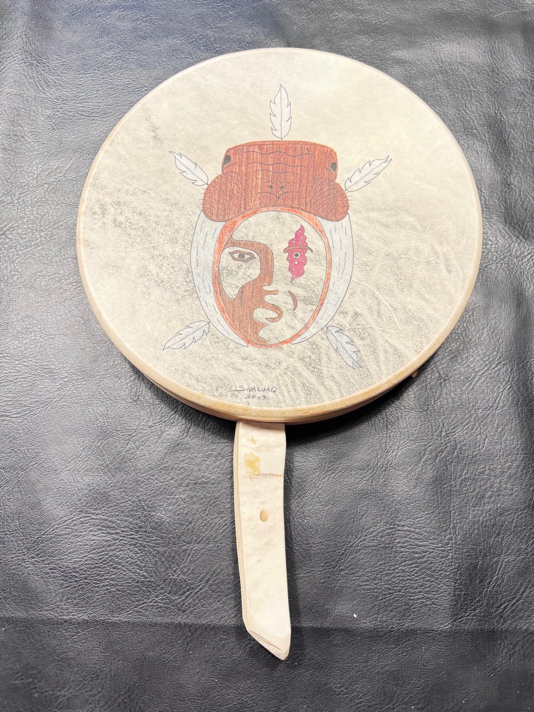Inupiat Alaska Eskimo Tribal Hand Drum, Sivaluaq 2003, Jerry Lieb, Jr ...