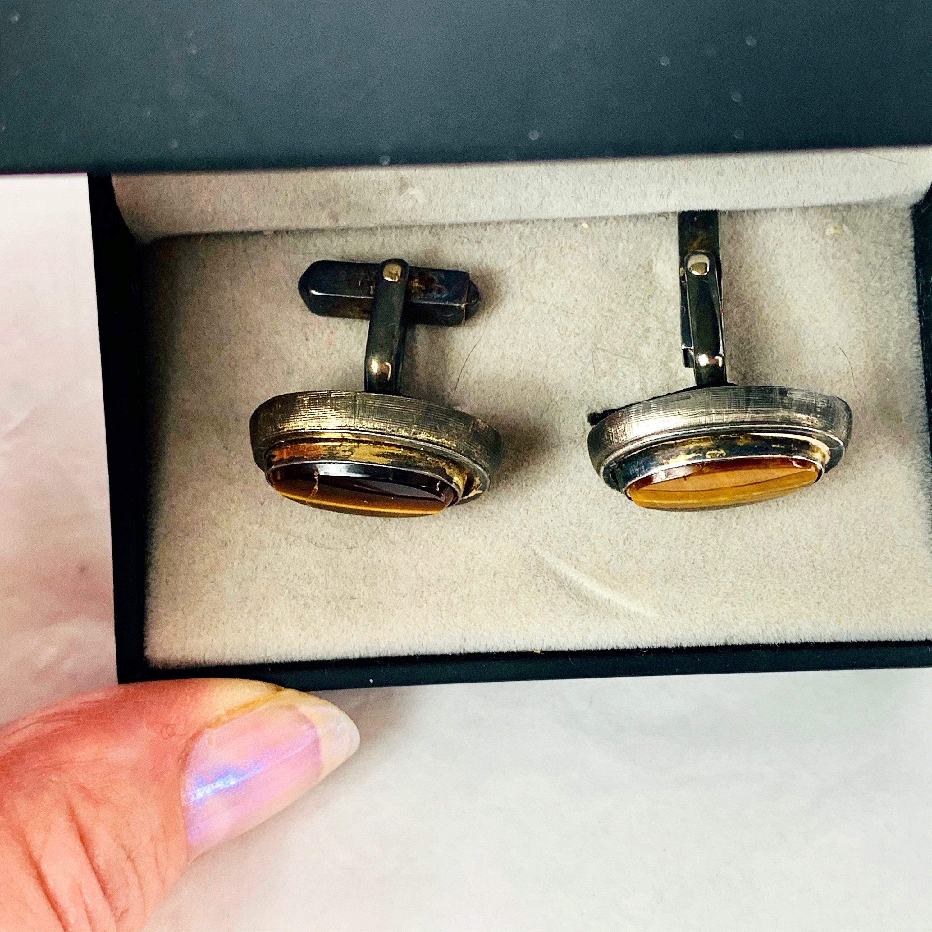 Swank USA Sterling Silver Tiger Eye Cufflinks - Etsy España