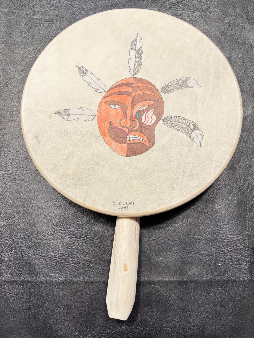 Inupiat Alaska Eskimo Tribal Hand Drum, Sivaluaq 2003, Jerry Lieb, Jr ...