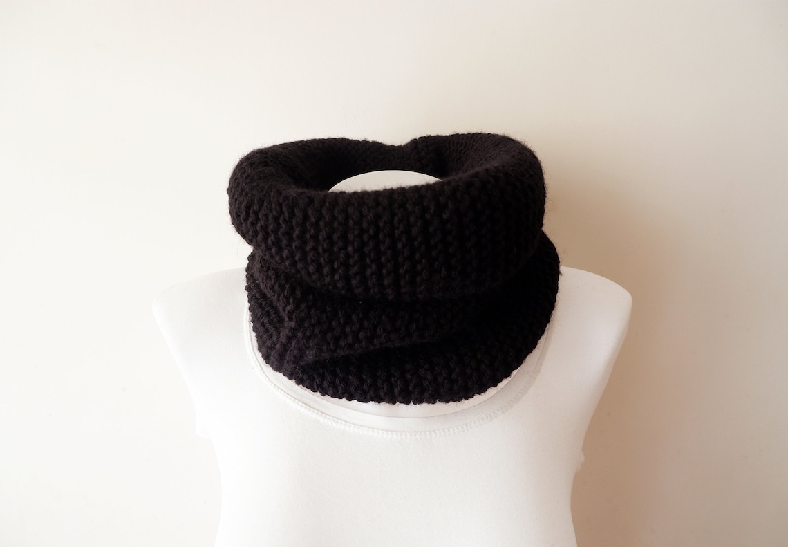 Hand Knitted Cowl in Black Oversized Chunky Knit Cowl - Etsy