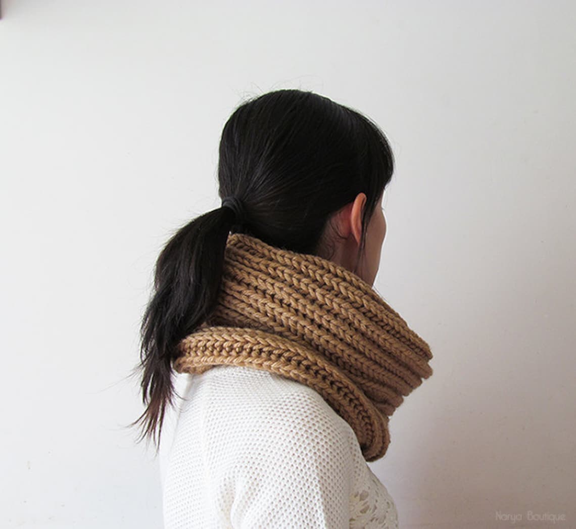 Hand Knitted Cowl in Camel Chunky Knit Cowl Oversized - Etsy
