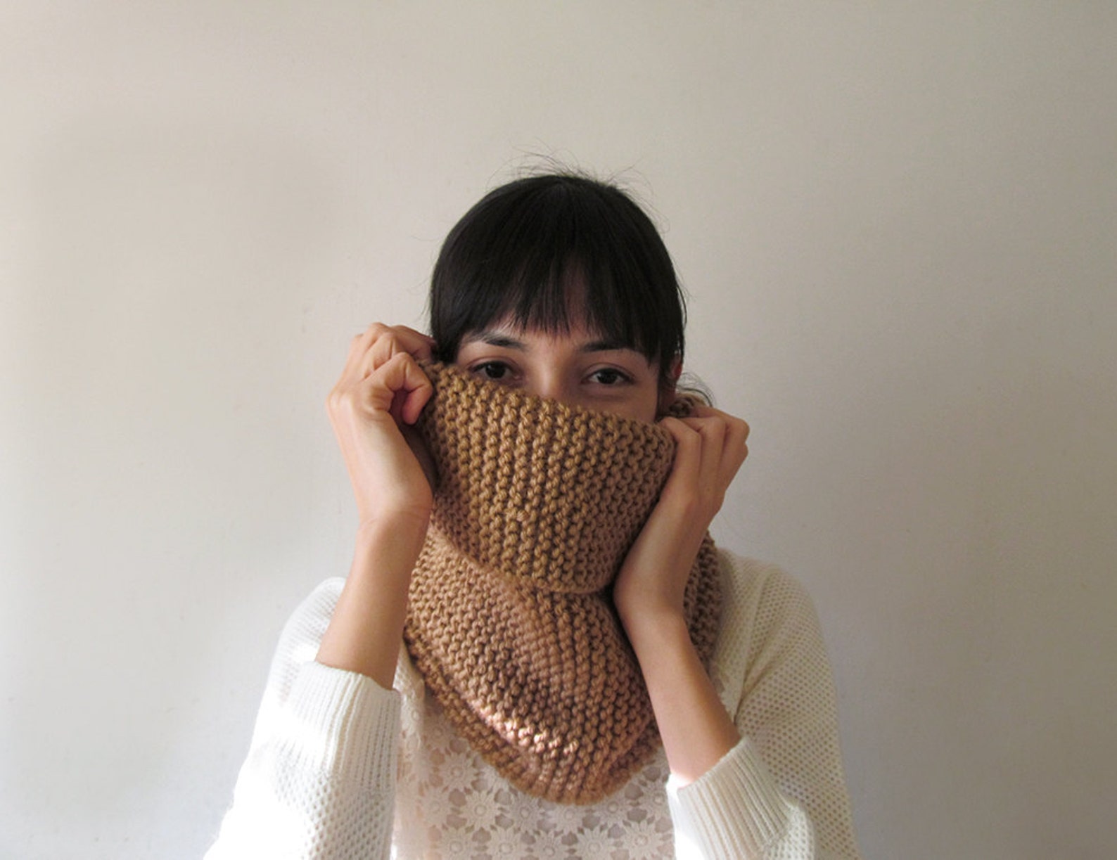 Hand Knitted Cowl in Camel Brown Oversized Chunky Knit Cowl - Etsy
