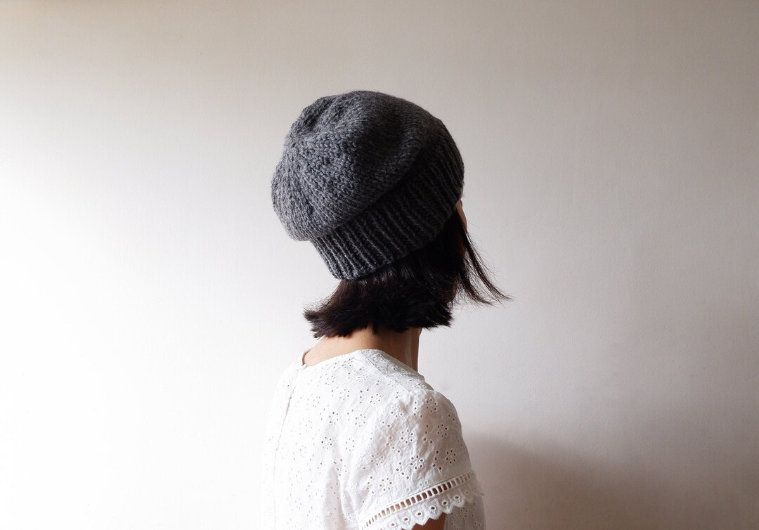 Medium Grey Slouchy Hat, Hand Knit Chunky Slouch Hat, Women Knit Hat ...