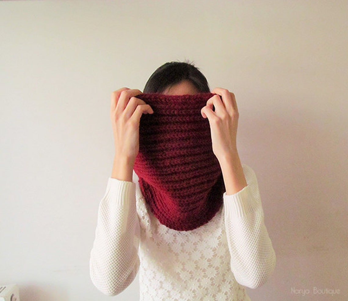 Hand Knitted Cowl in Burgundy Oversized Chunky Knit Cowl | Etsy