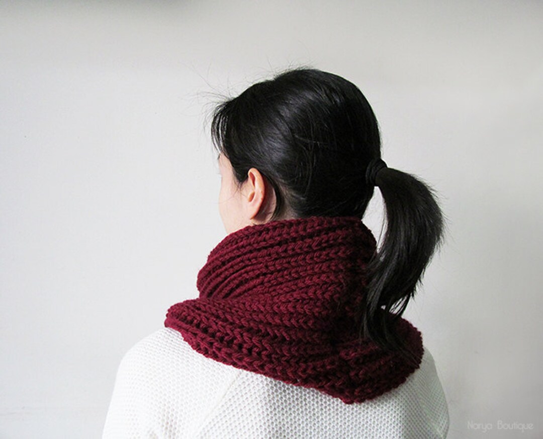 Hand Knitted Cowl in Burgundy, Oversized Chunky Knit Cowl, Neckwarmer ...