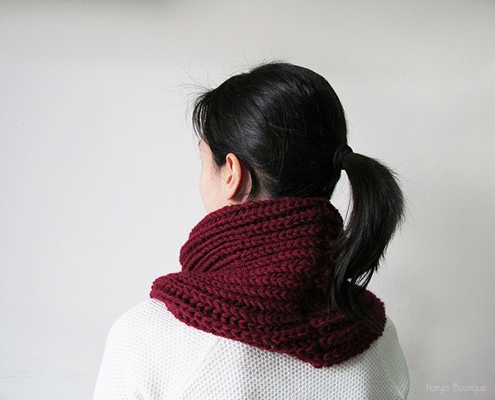 Hand Knitted Cowl in Burgundy Oversized Chunky Knit Cowl | Etsy