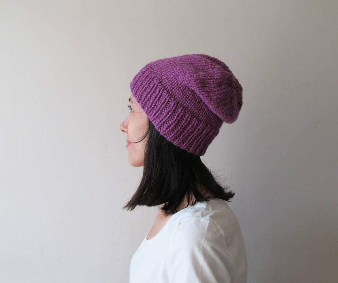 Dark Lilac Slouchy Hat, Hand Knit Chunky Slouch Hat, Women Slouchy ...