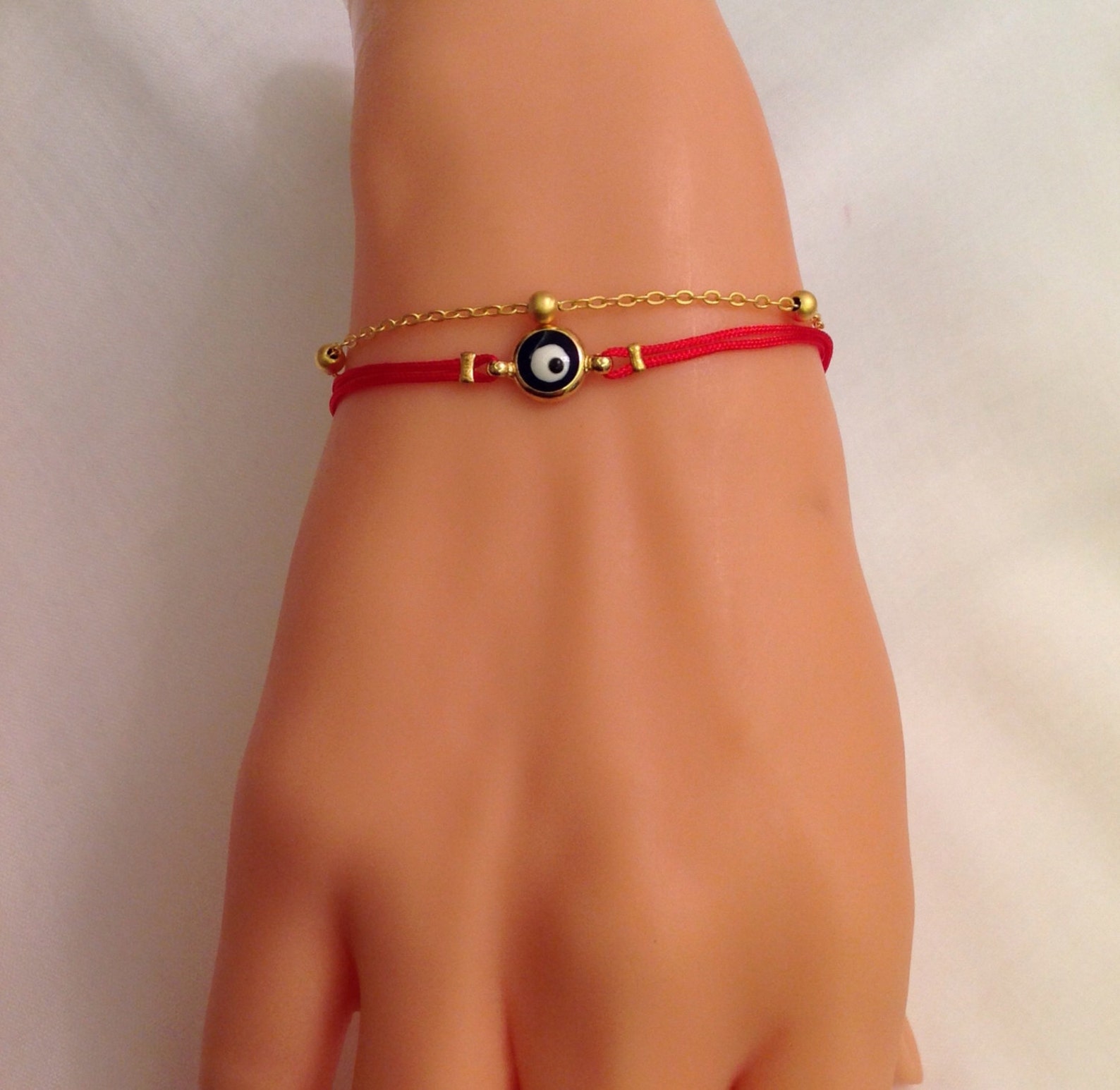Evil Eye Bracelet Red Black String Gold Evil Eyecharm - Etsy