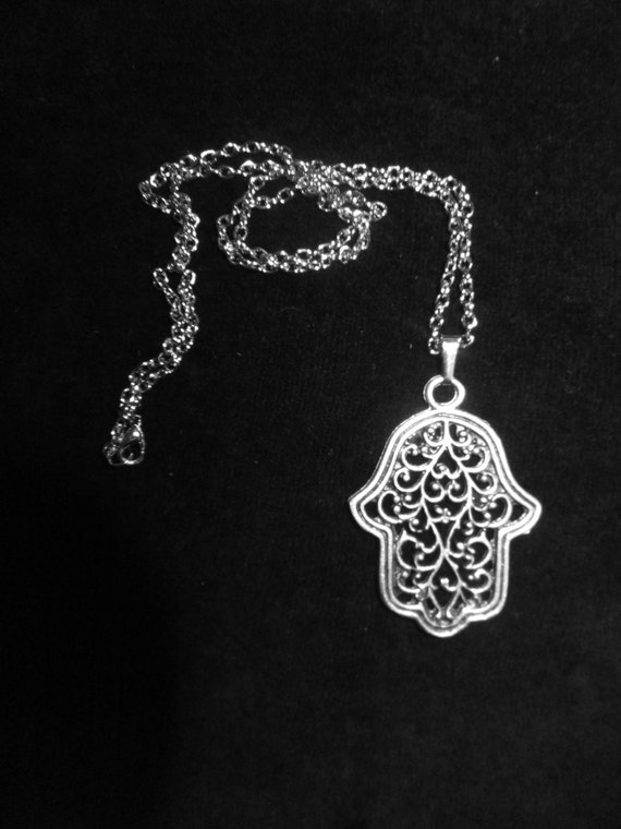 Small Pendant Silver Hamsa Hand Necklace Small Antique Silver | Etsy