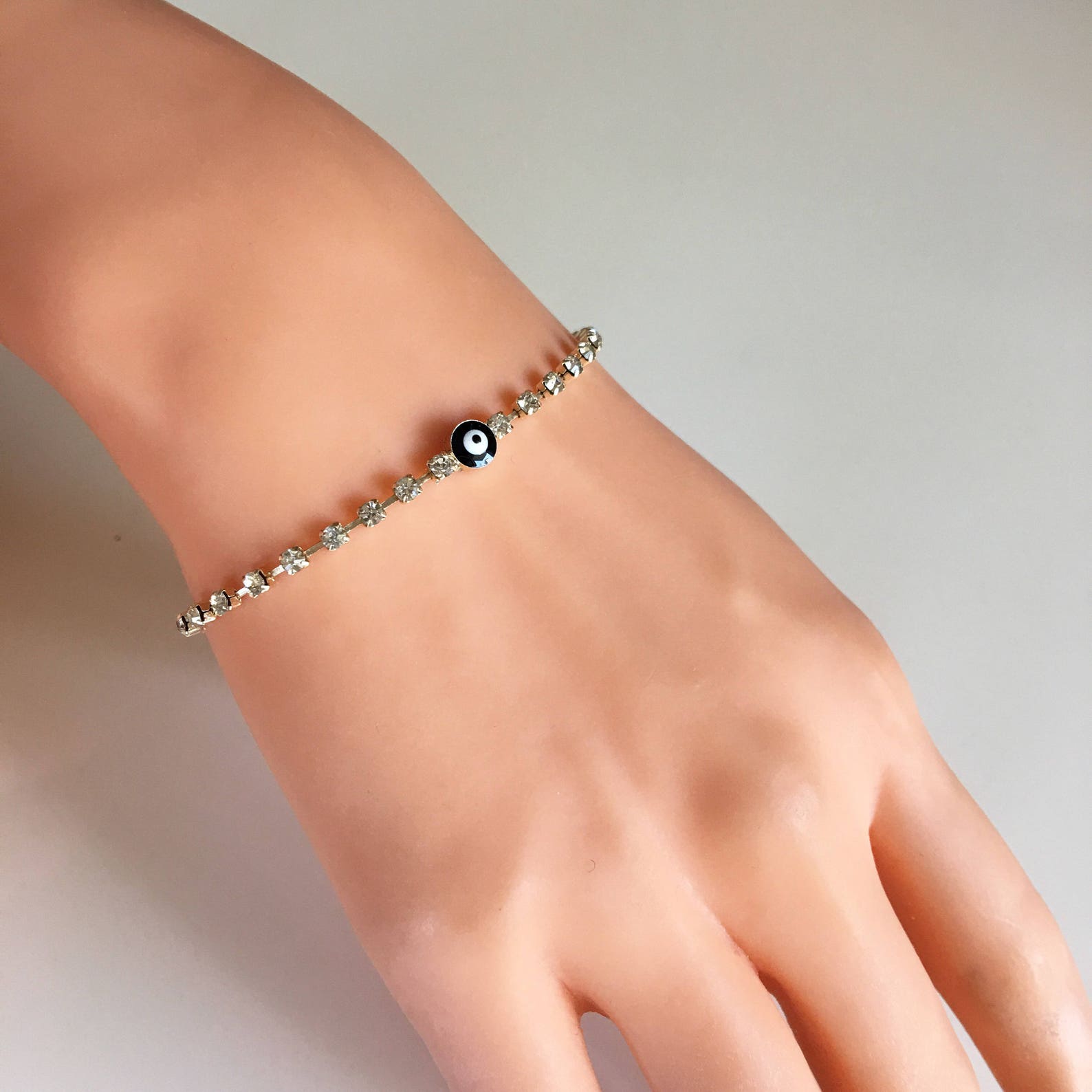 Evil Eye Bracelet Rhinestone Evil Eye Amulet Gold Chain - Etsy