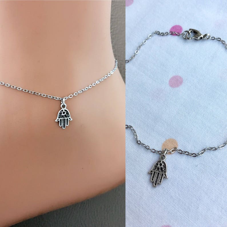 Tiny Hamsa Hand Anklet Hand of Fatima Anklet Protection | Etsy