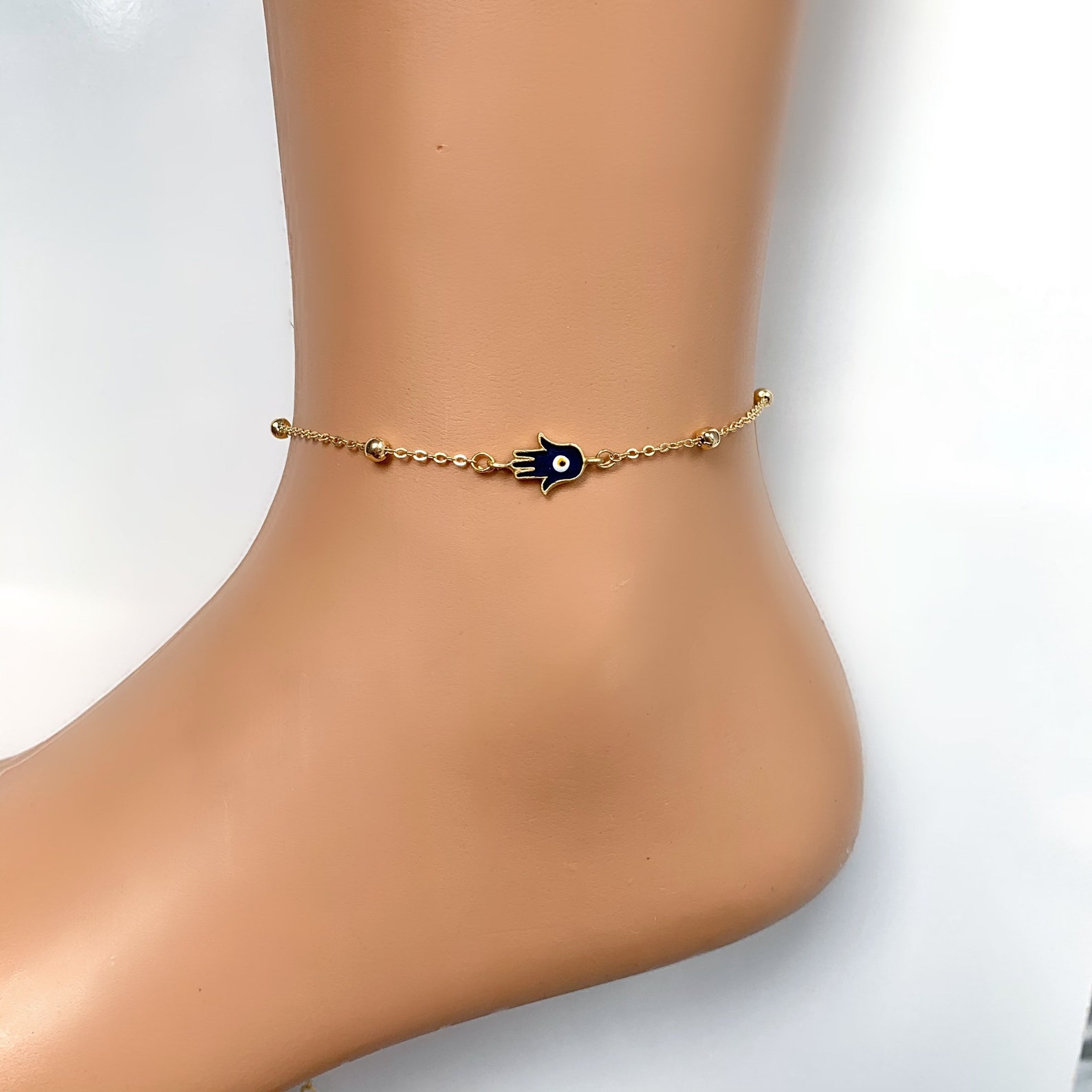 Hamsa Hand Anklet Evil Eye Charm Gold Plated Anklet Evil Eye | Etsy