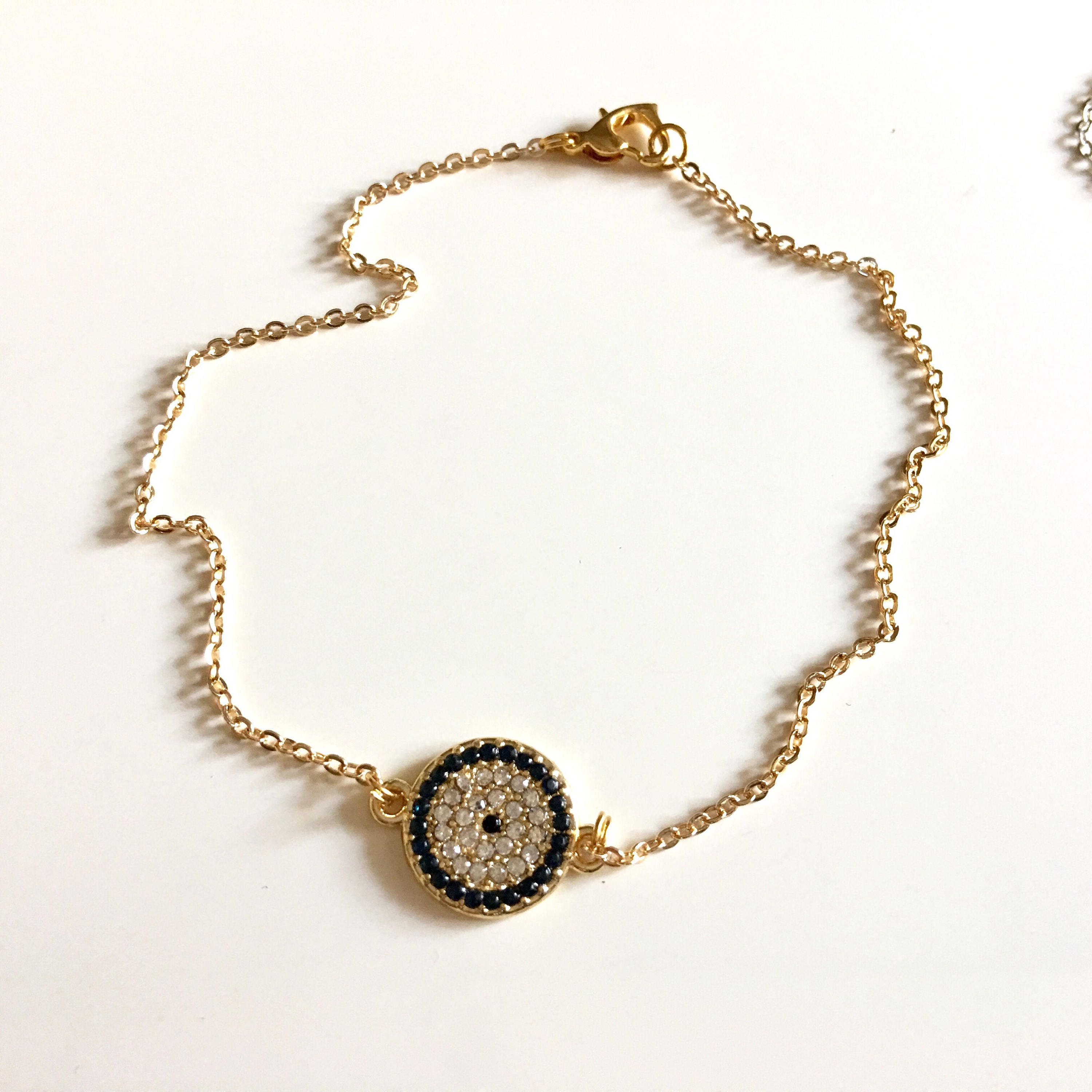 Evil Eye Rhinestone Anklet Gold Stud Evil Eye Ankle Bracelet | Etsy