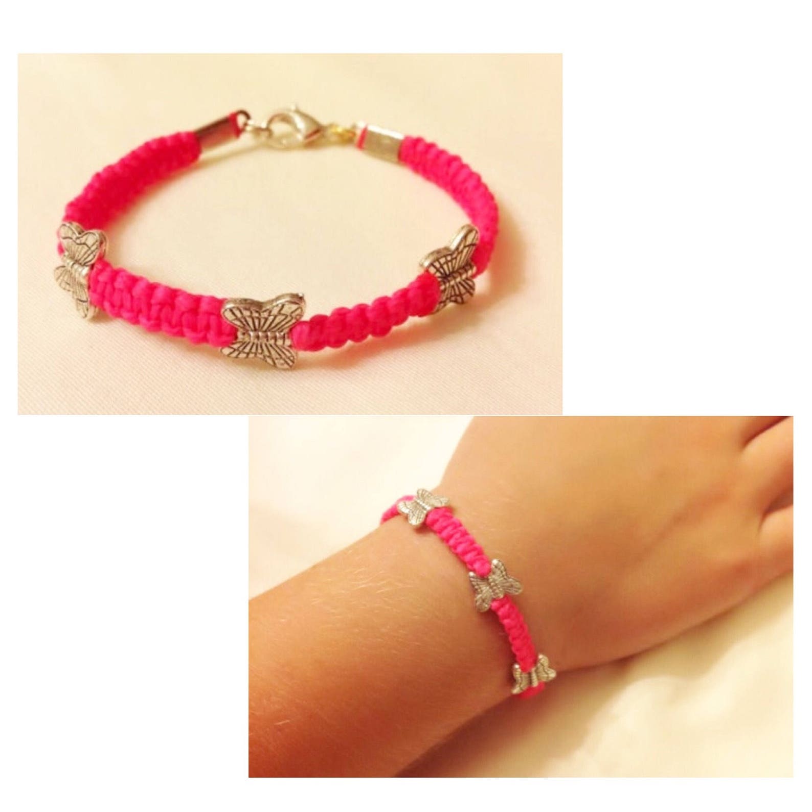 Pink String Butterfly Bracelet Cute Butterfly Charm Bracelet | Etsy