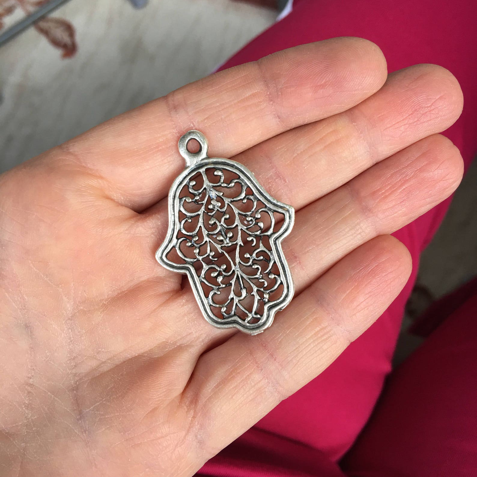 Small Pendant Silver Hamsa Hand Necklace Small Antique Silver - Etsy