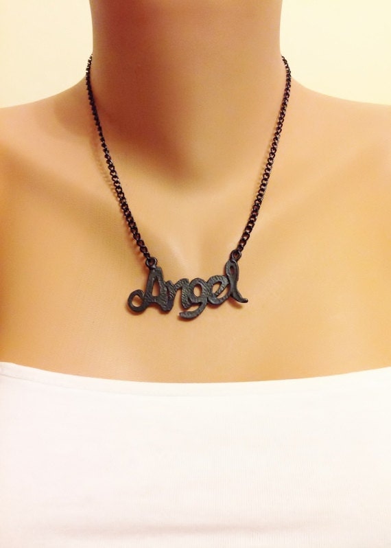 Items similar to 50% SALE,Angel Necklace,Black Chain Pendant Necklace ...