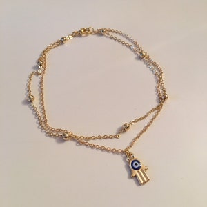 Gold Plated Evil Eye Hamsa Hand Ankle Bracelet, Evil Eye Charm Anklet ...
