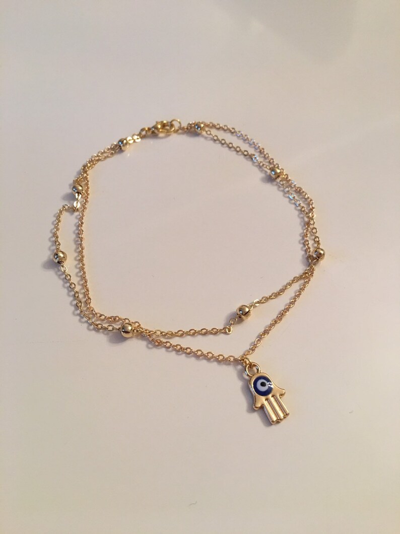Gold Plated Evil Eye Hamsa Hand Ankle Bracelet Evil Eye Charm | Etsy