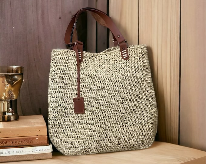 Crochet Bag With Paper Yarn,tote Bag in Cream, Large Knitted Paper Yarn ...