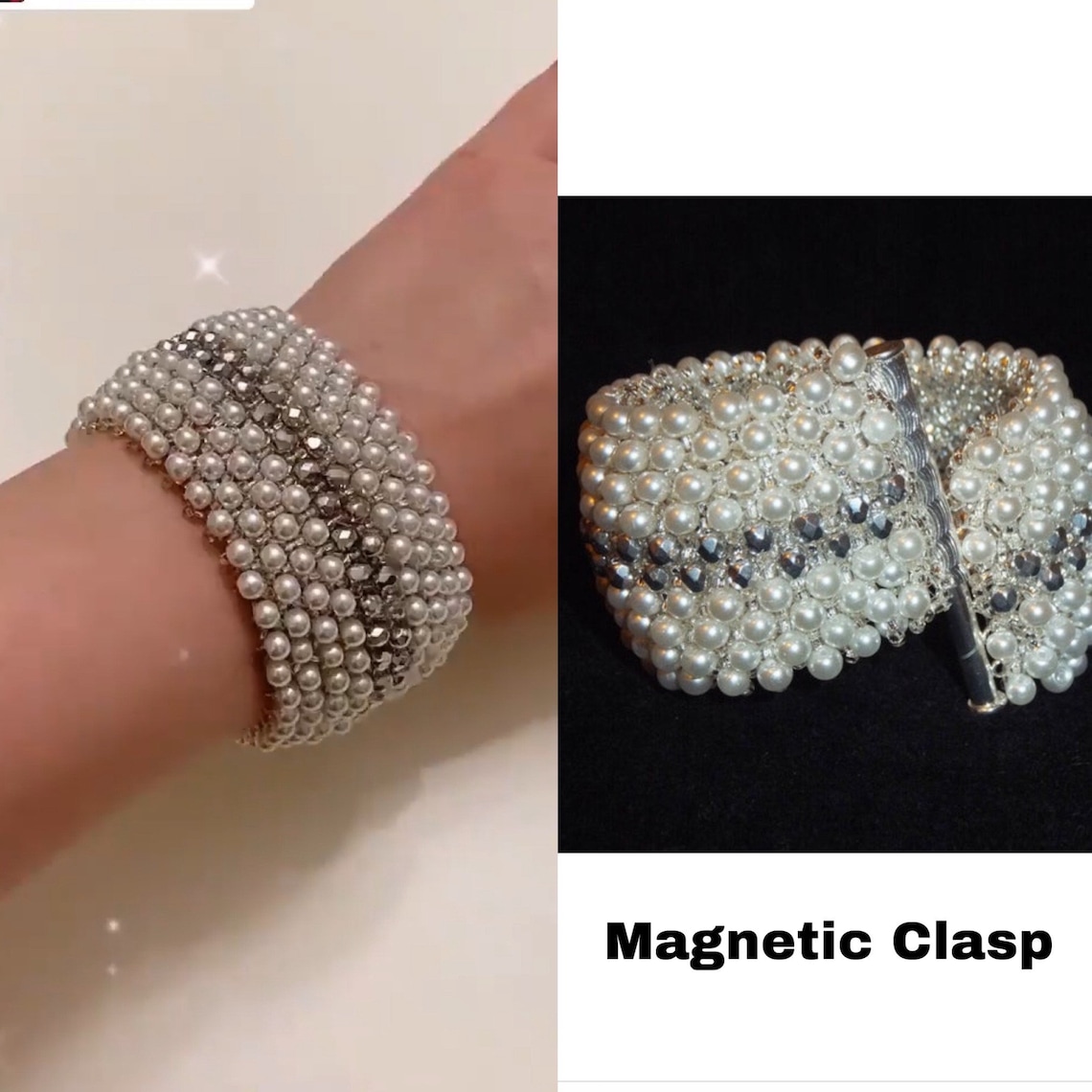 Silver Pearl Bangle Silver White Capricho Bracelet Glass - Etsy